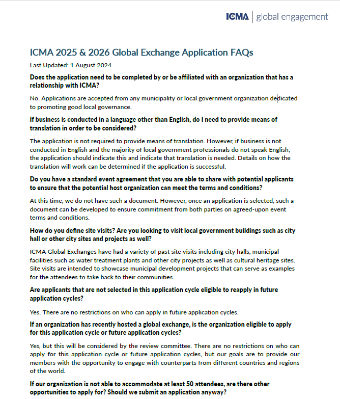 ICMA 2025 & 2026 Global Exchange Application FAQs | icma.org